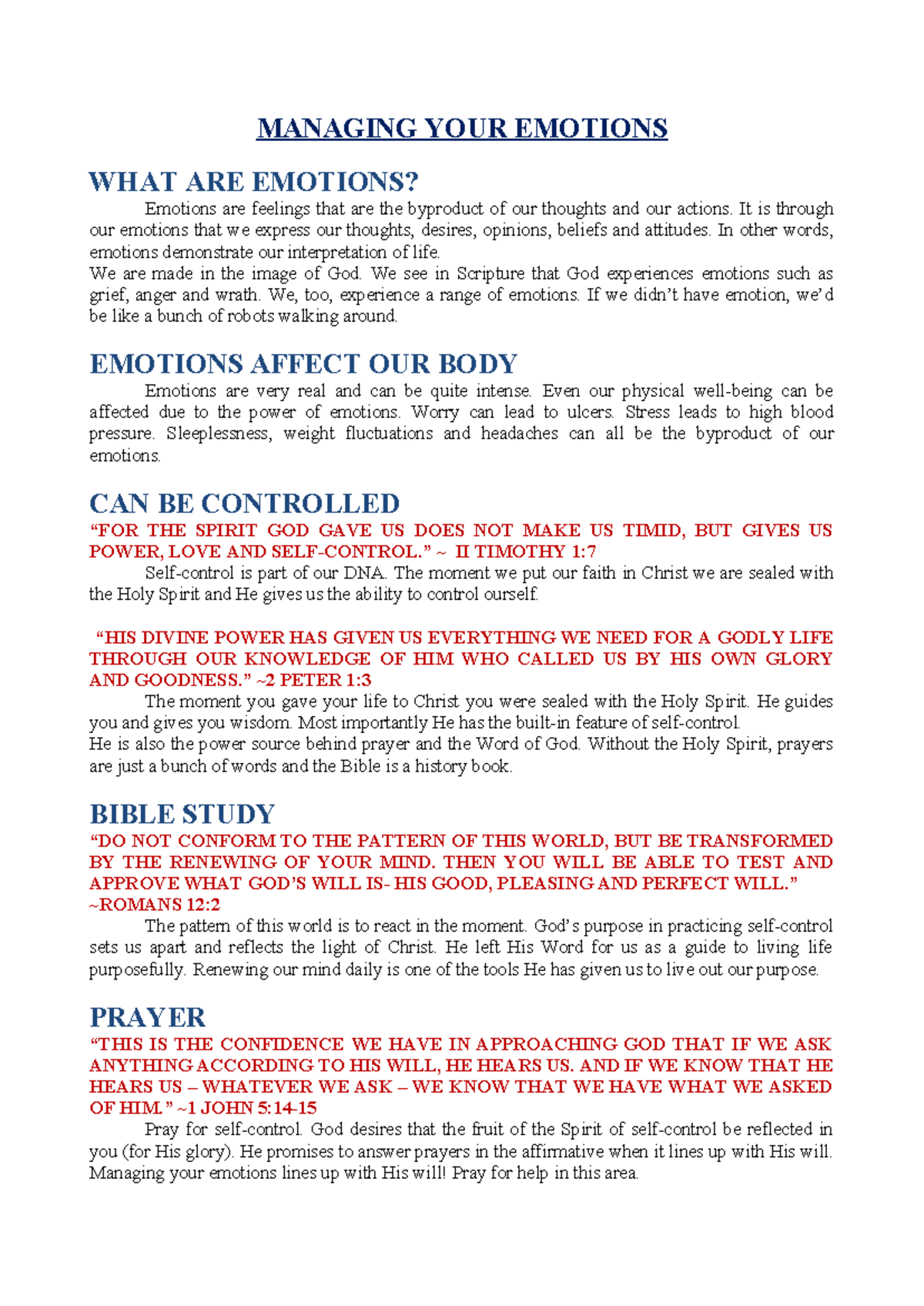 Managing YOUR Emotions - Devotional - MANAGING YOUR EMOTIONS WHAT ARE ...