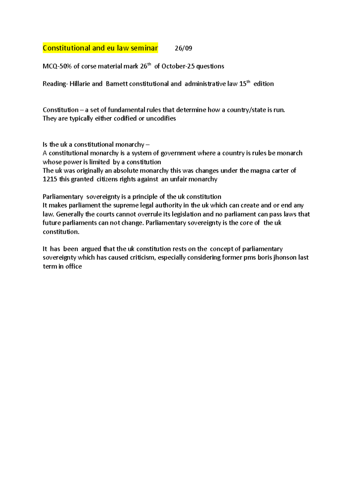 Constitutional and eu law seminar 26 - They are typically either ...