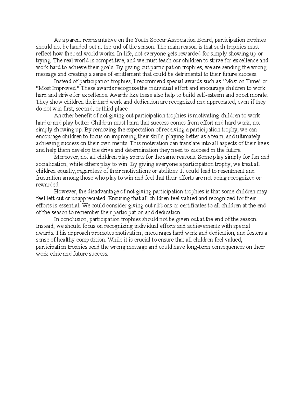 Participation Trophies - Psych - As a parent representative on the ...