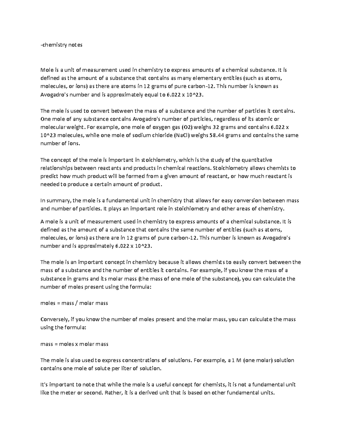 Document - learning about chemistry moles and more -chemistry notes ...