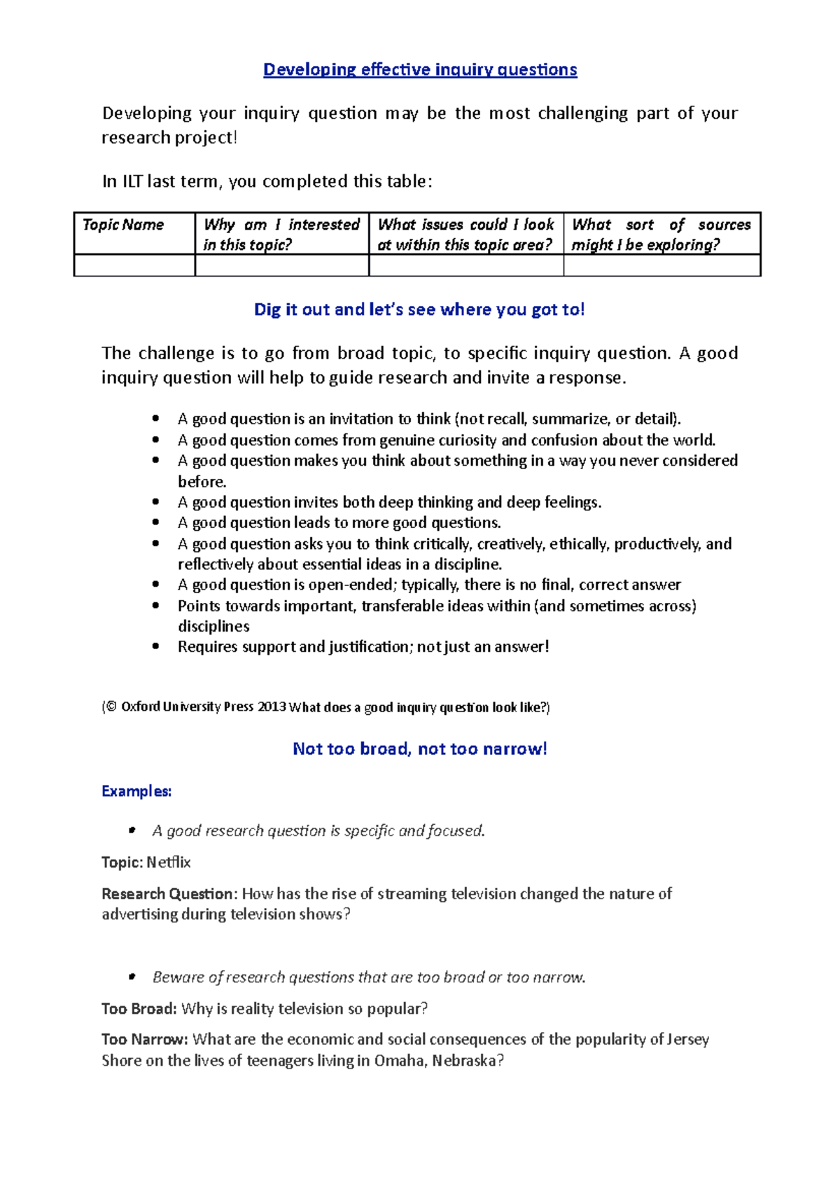 Developing effective inquiry questions - Developing effective inquiry ...