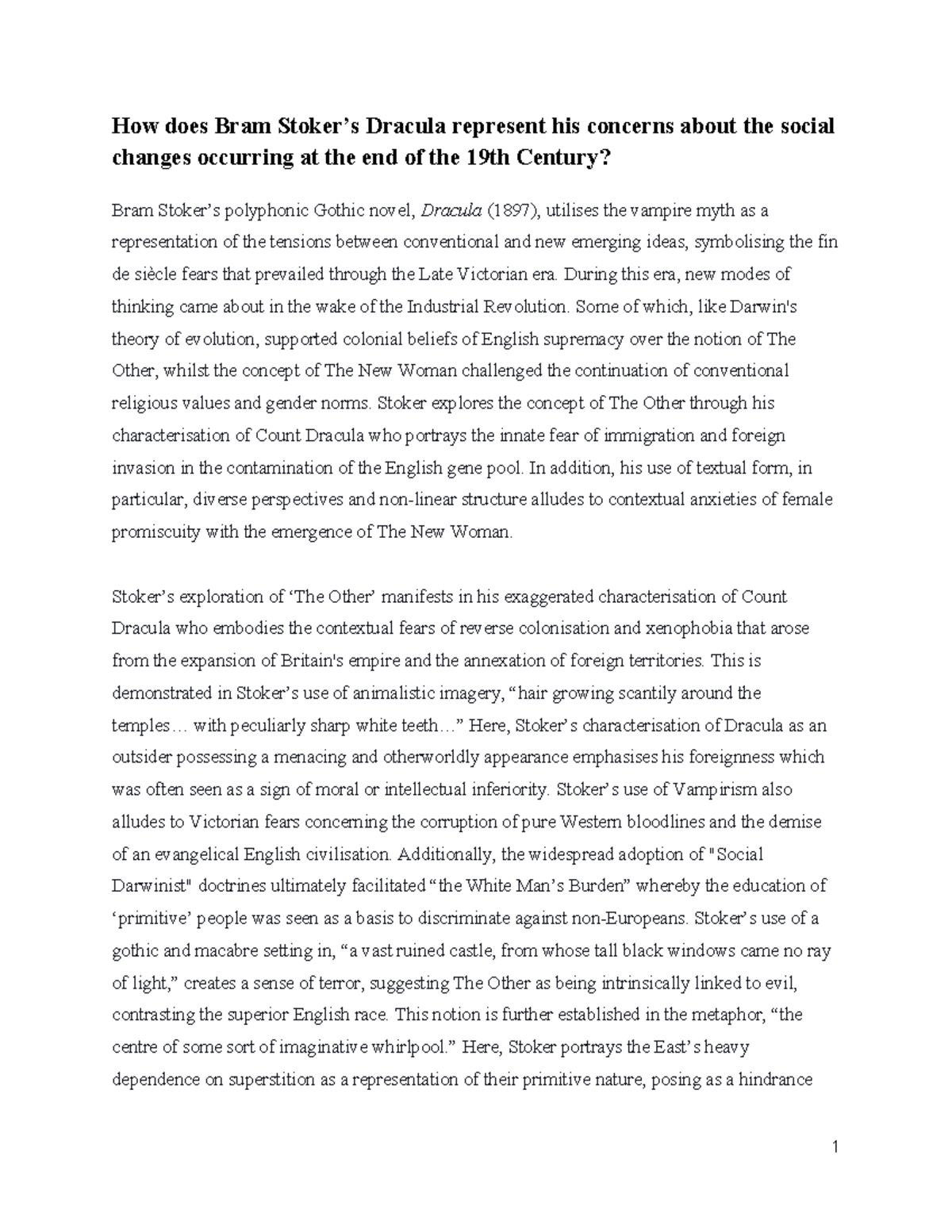 EXT 1- Dracula - How does Bram Stoker’s Dracula represent his concerns ...