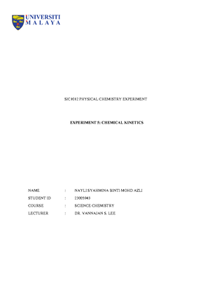 Lab jotter experiment A2 - Physical Chem - Experiment A2 No. Date ...