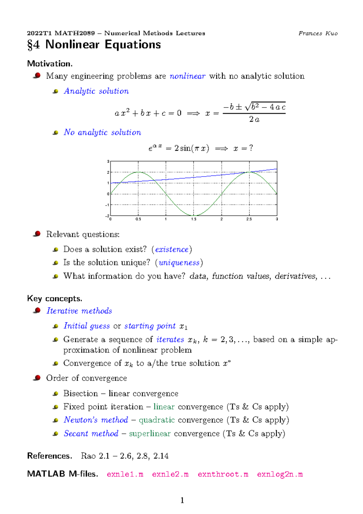 MATH2089 NM Lectures Topic 4 for math2089 - 2022T1 MATH2089 – Numerical ...