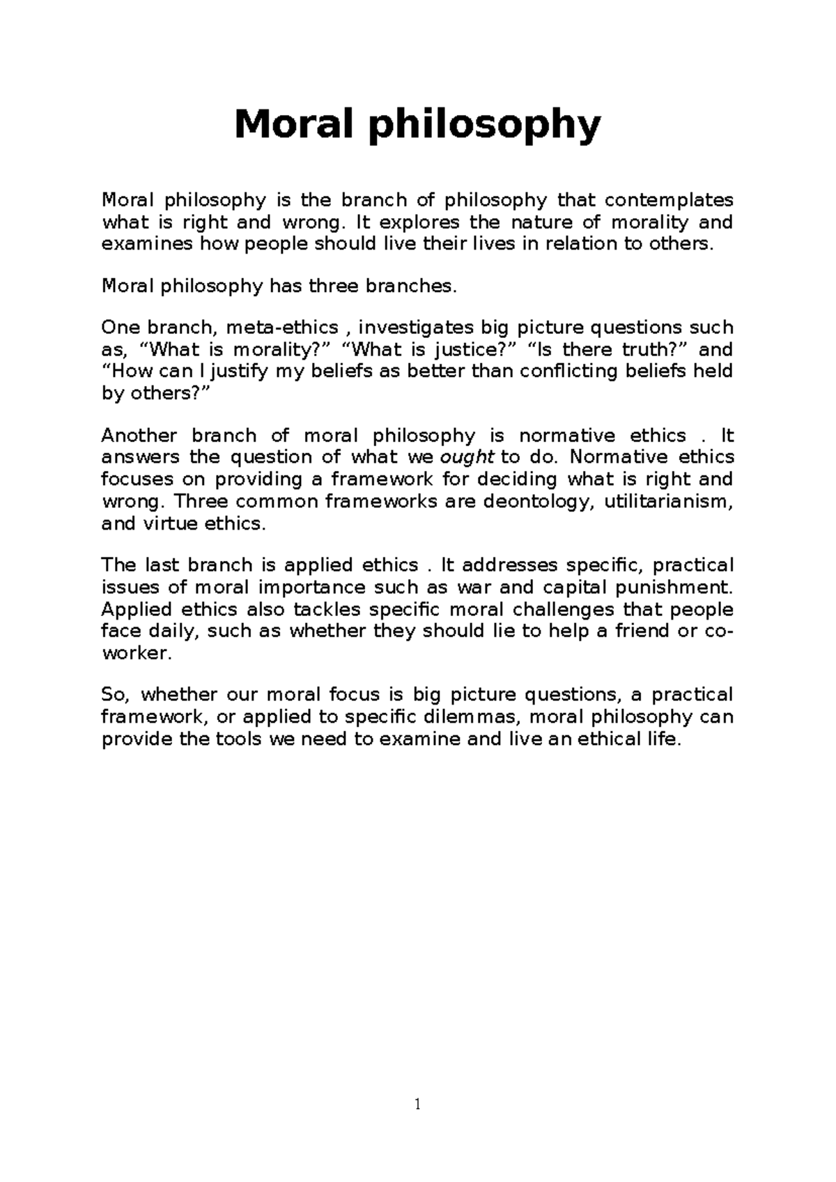 Moral Philosophy - Notes of pfe - Moral philosophy Moral philosophy is ...