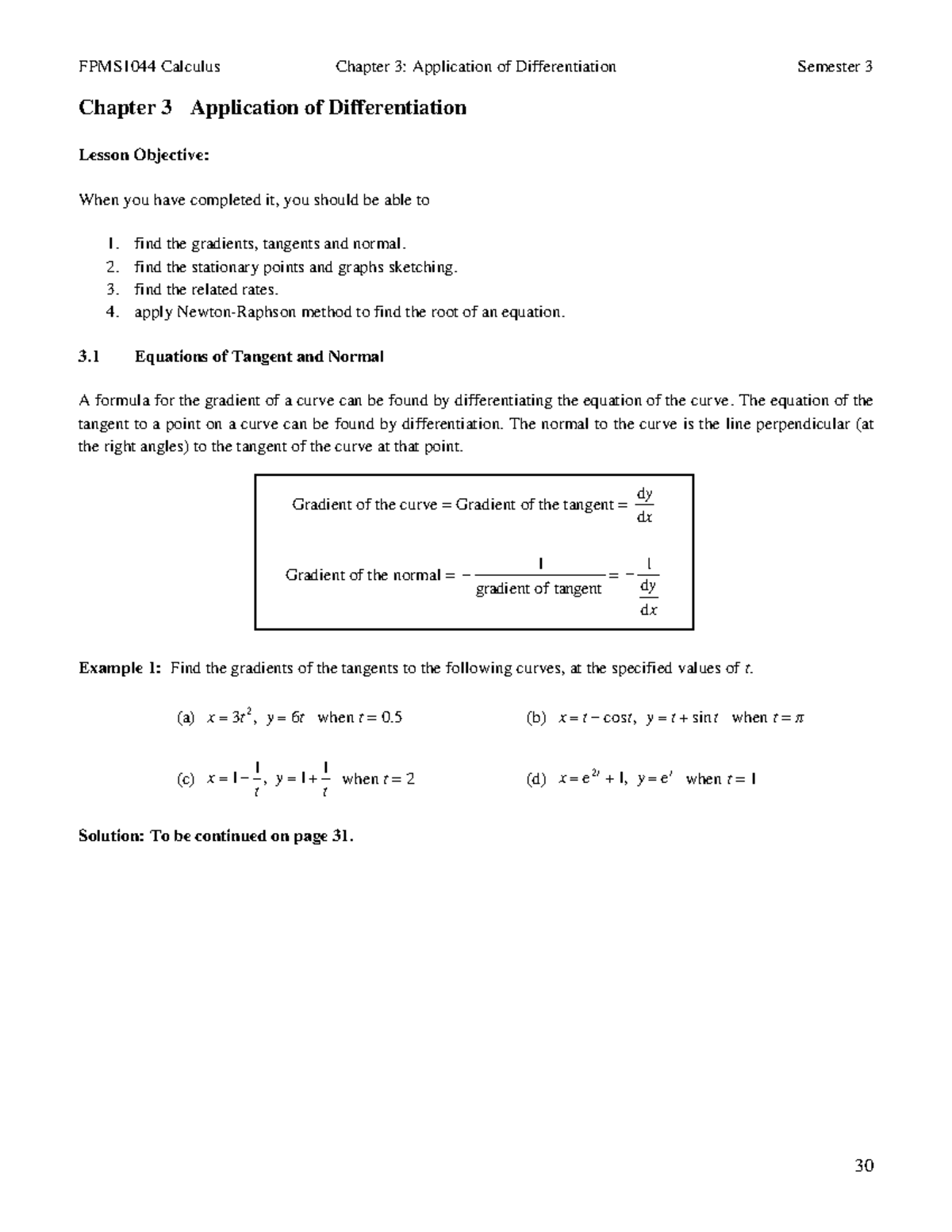 FPMS1044 calculus Chapter 3 - Chapter 3 Application of Differentiation ...