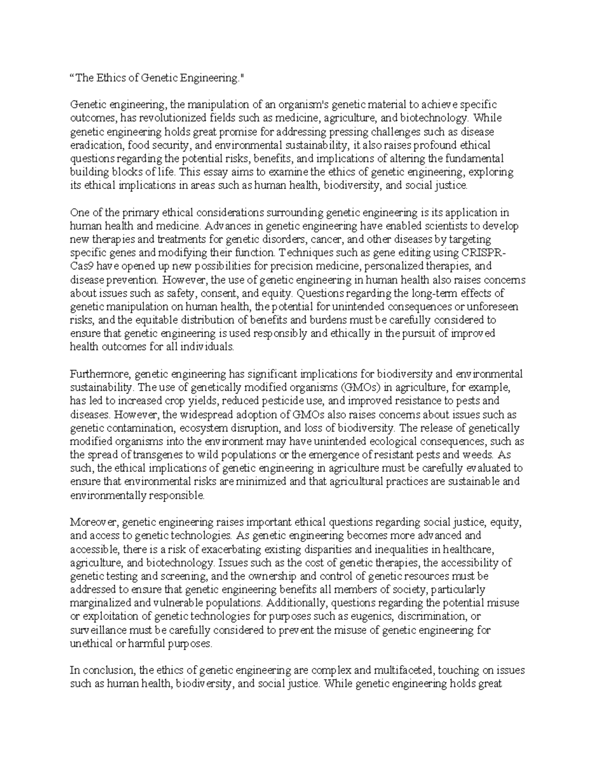 Essay 21 SY Once upon a time - “The Ethics of Genetic Engineering ...