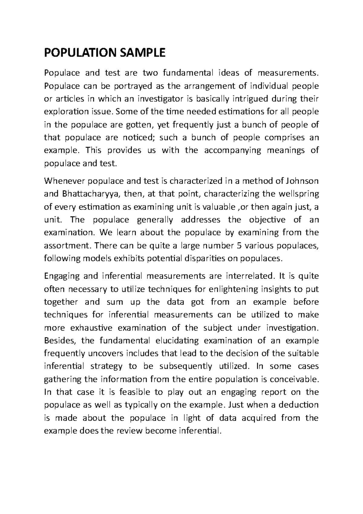 Population sample - Lecture notes - POPULATION SAMPLE Populace and test ...
