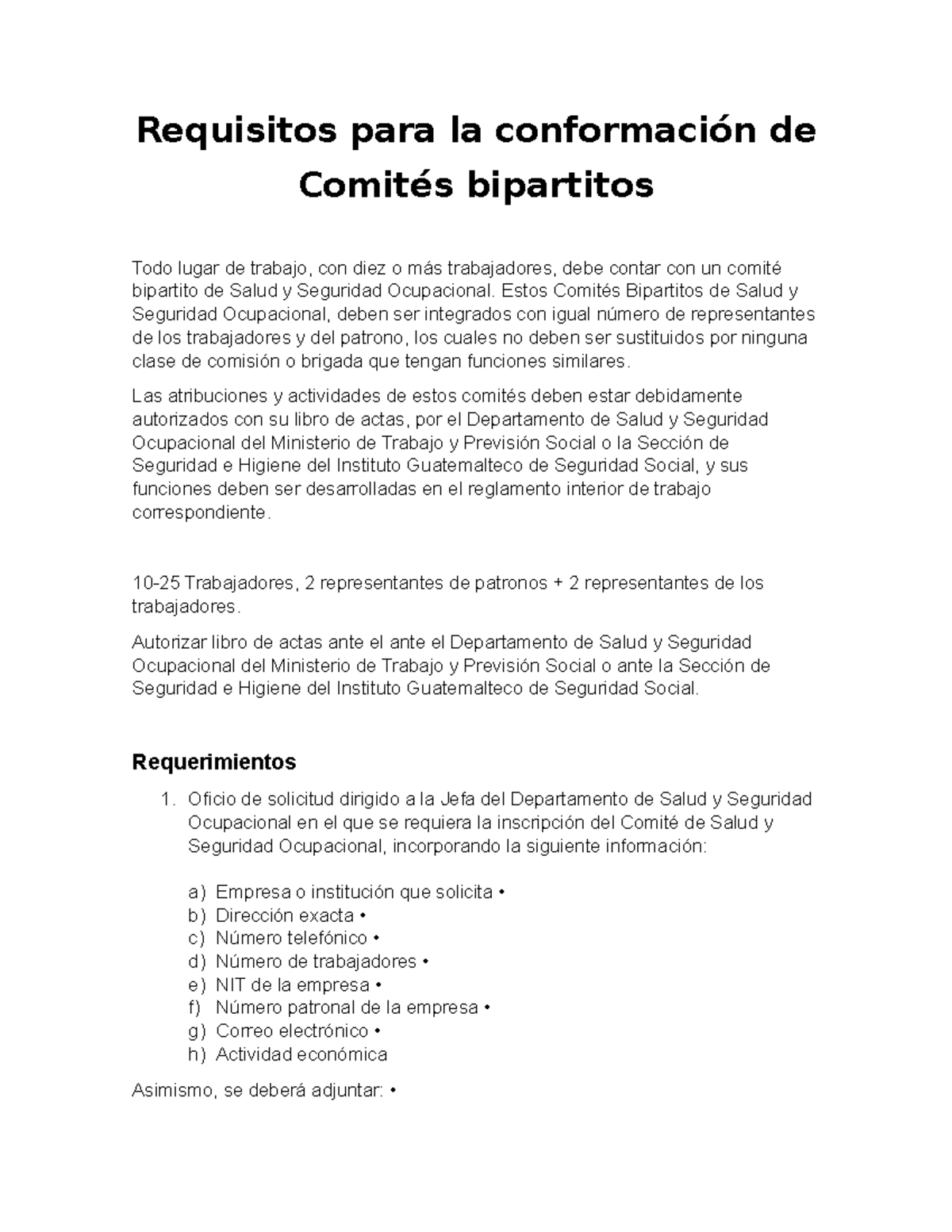 Requisitos para la conformación de comite bipartito - Requisitos para la conformación de Comités ...
