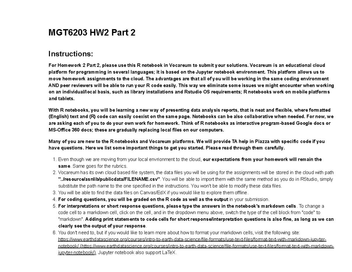 MGT6203 HW2 Part 2 - No description - MGT6203 HW2 Part 2 Instructions: For Homework 2 Part 2 ...