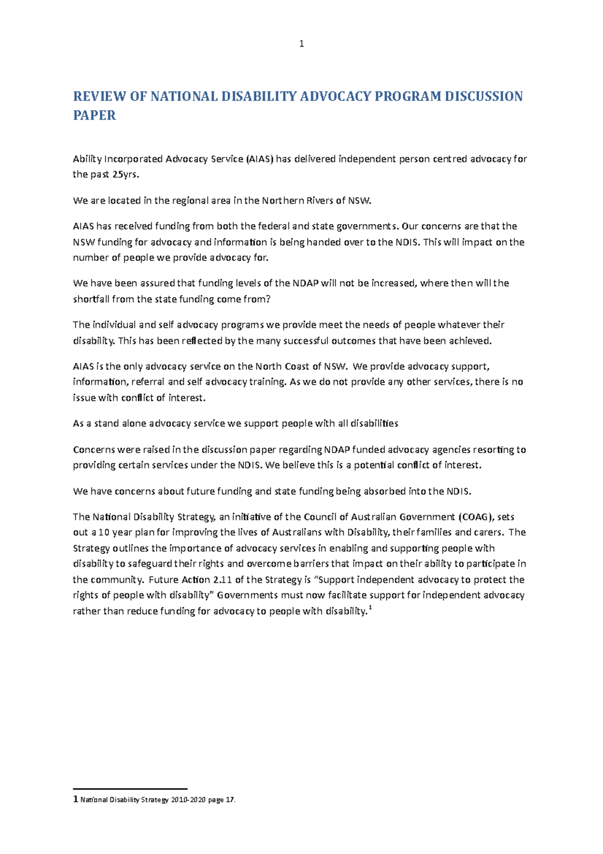 Review of National Disability Advocacy Program Discussion Paper ...