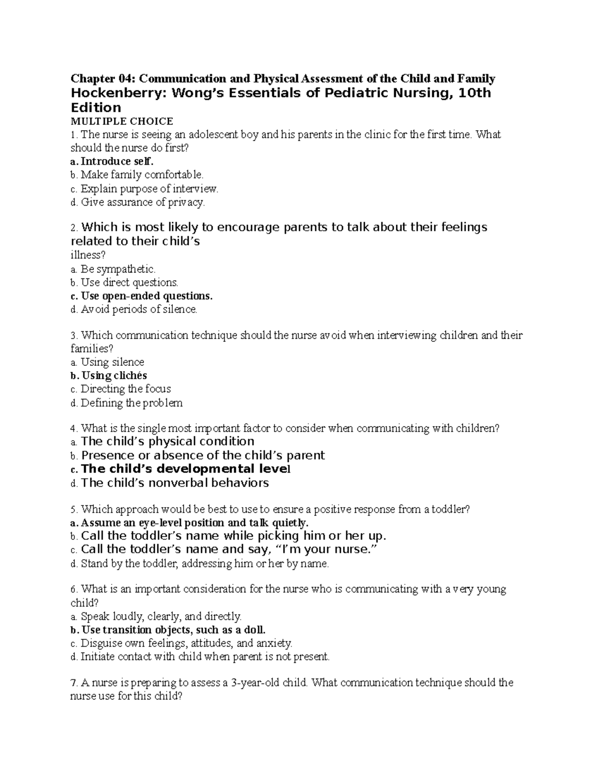 502 Exam 1 Practice Questions - Chapter 04: Communication and Physical ...