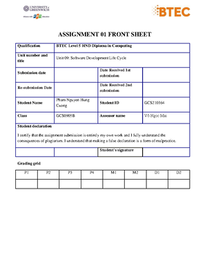 1631 - Assignment 2 - Software Development Life Cycle - Higher Nationals in Computing Unit 9 ...