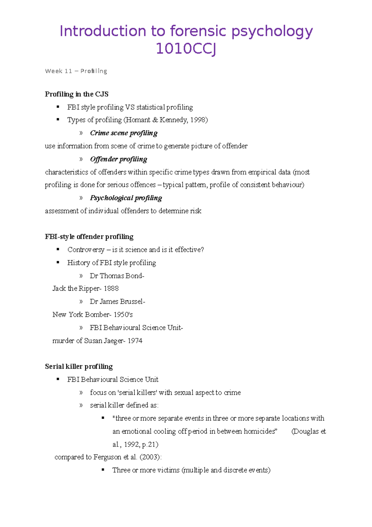 Week 11 – Profiling - Lecture notes 11 - 1010CCJ - Griffith - Studocu