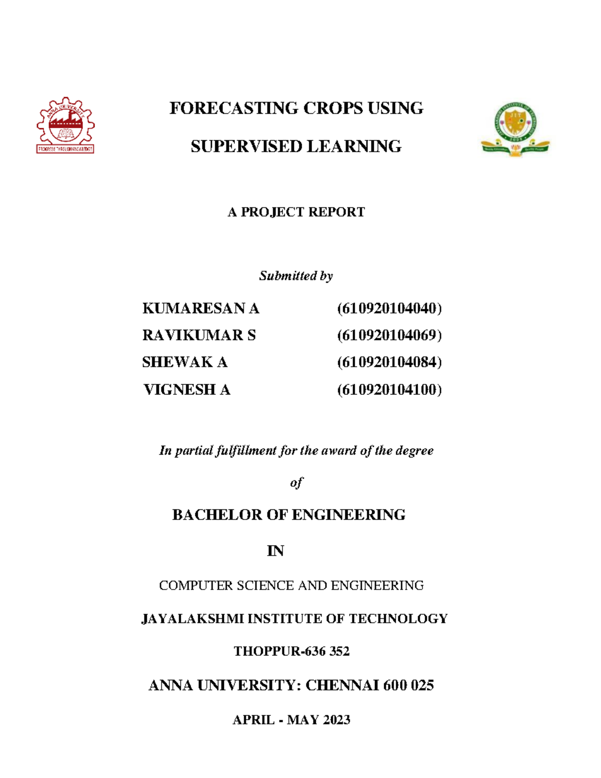 Forcasting crop detection - final doc - FORECASTING CROPS USING ...