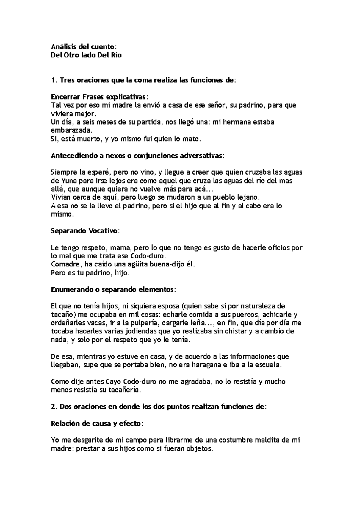 Análisis del cuento - Análisis del cuento: Del Otro lado Del Río Tres ...