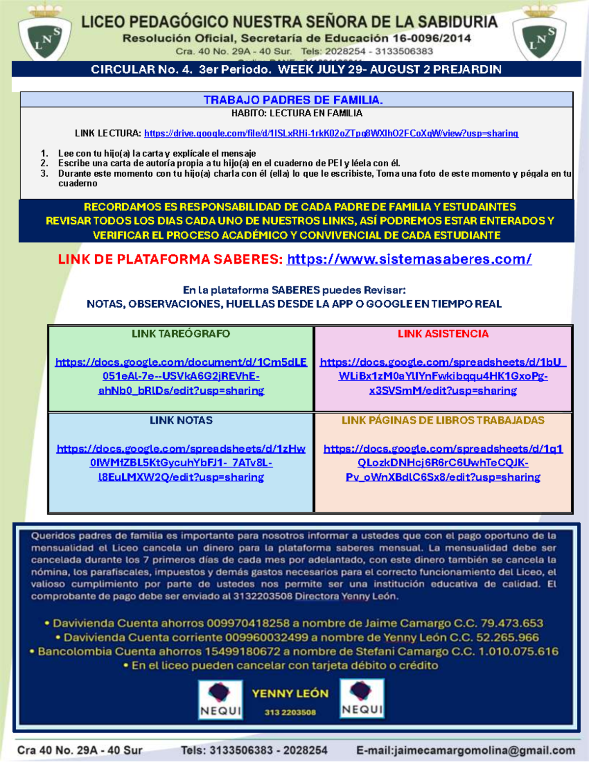 1. Circular No. 4. 3 Periodo. WEEK JULY 29- August 2 Prejardin ...