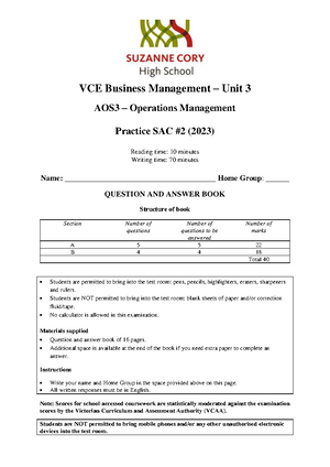 12BM - U3 AOS1 SAC (practice 1) - 2023 - VCE Business Management – Unit ...
