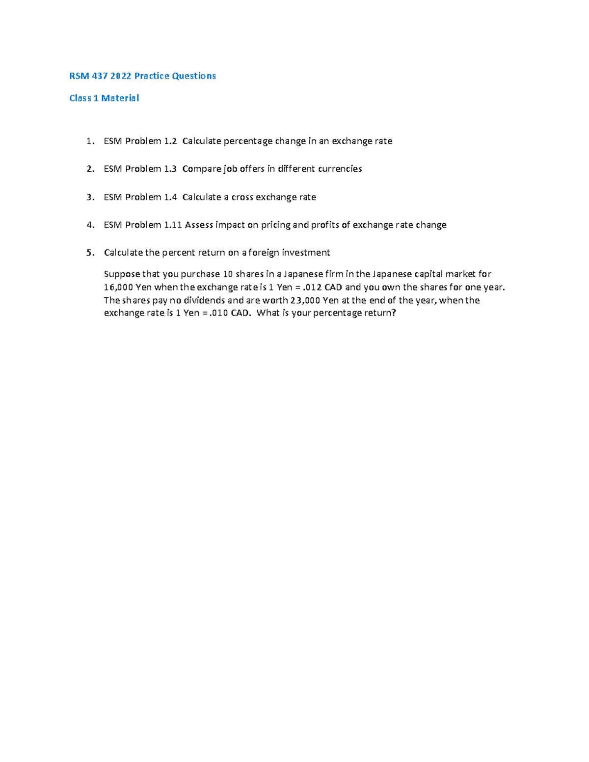 Z RSM 437 Class 1 2023 Practice Questions and Solutions - RSM 437 2022 ...