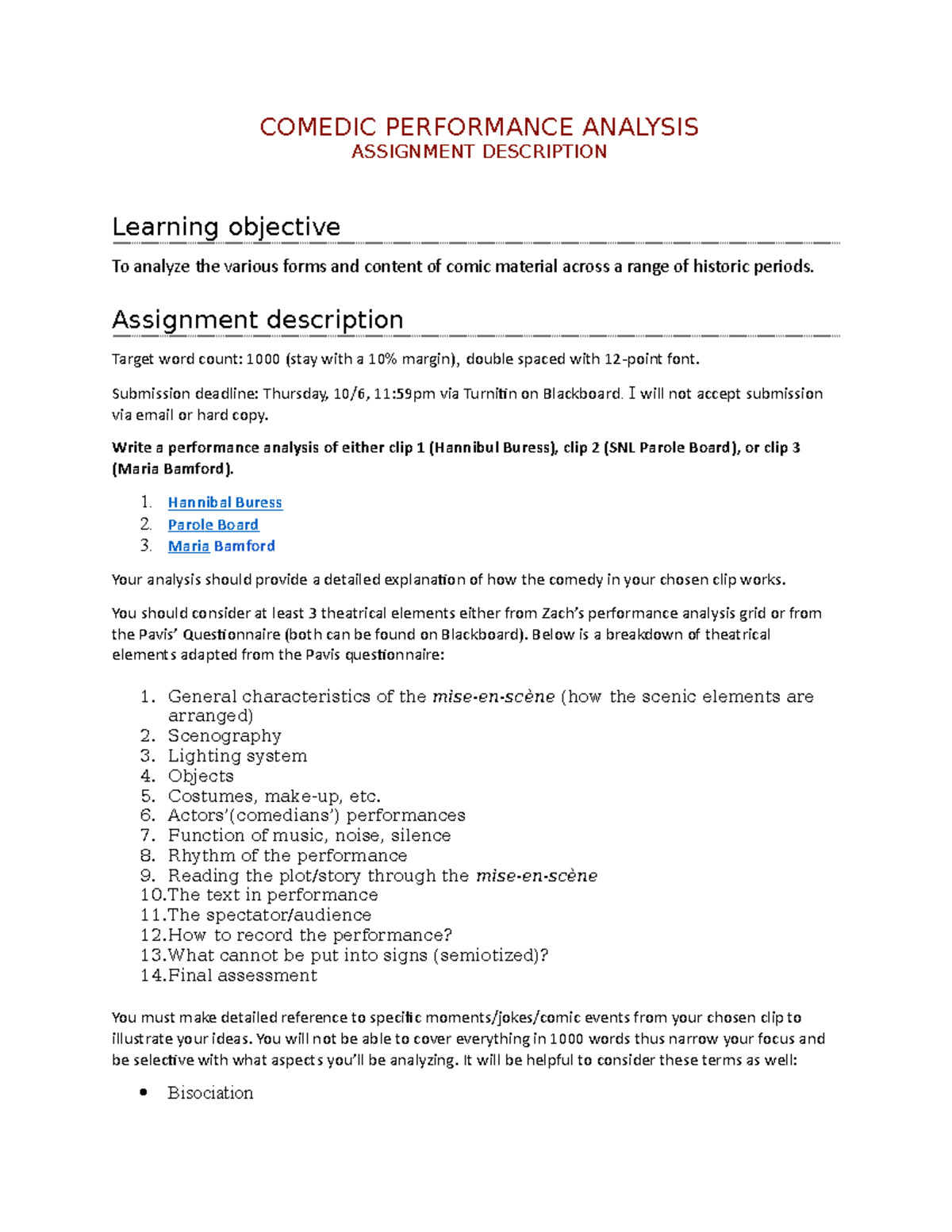 Comedic Analysis Assignment Fall 2022 - COMEDIC PERFORMANCE ANALYSIS ...