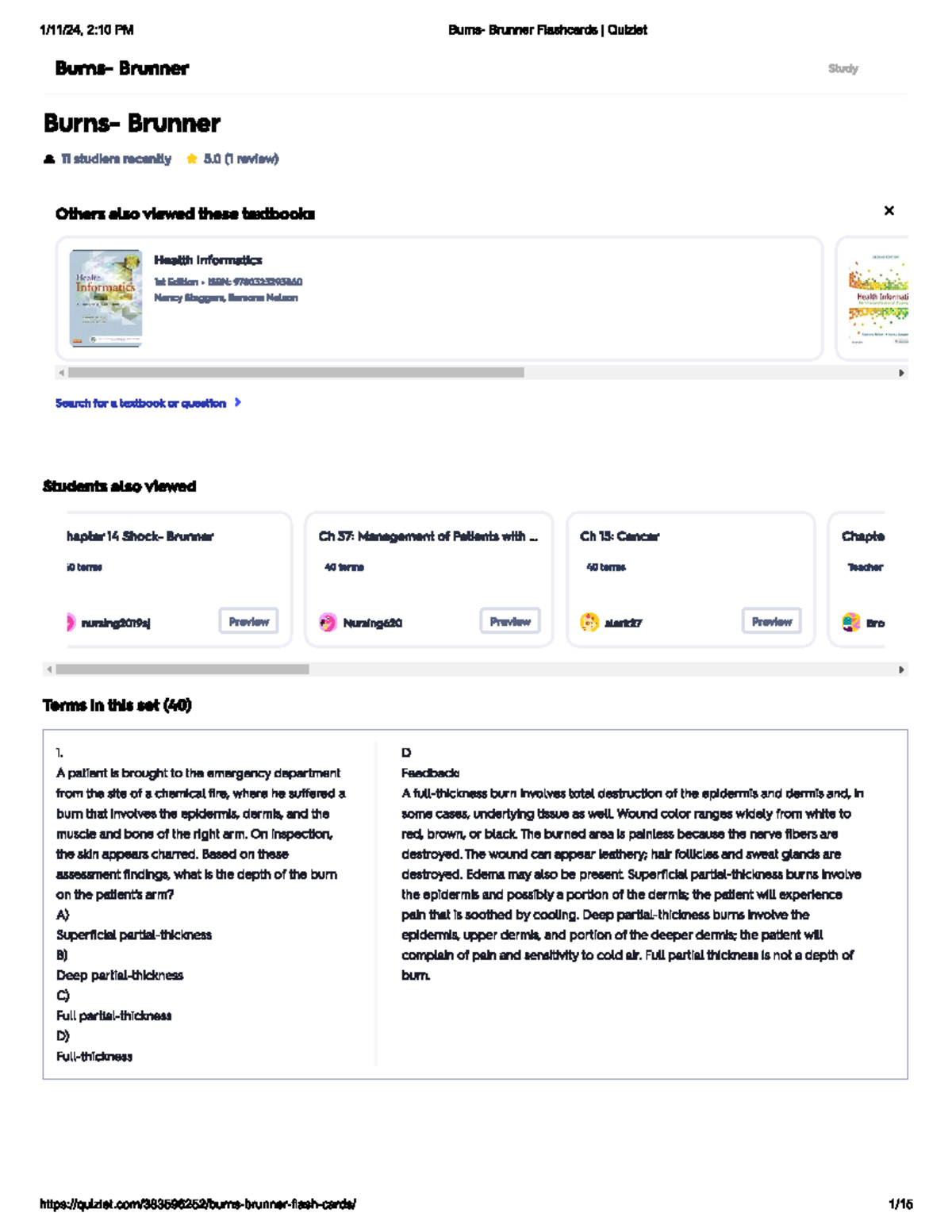 Burns 40pts - NURS 142 - Studocu