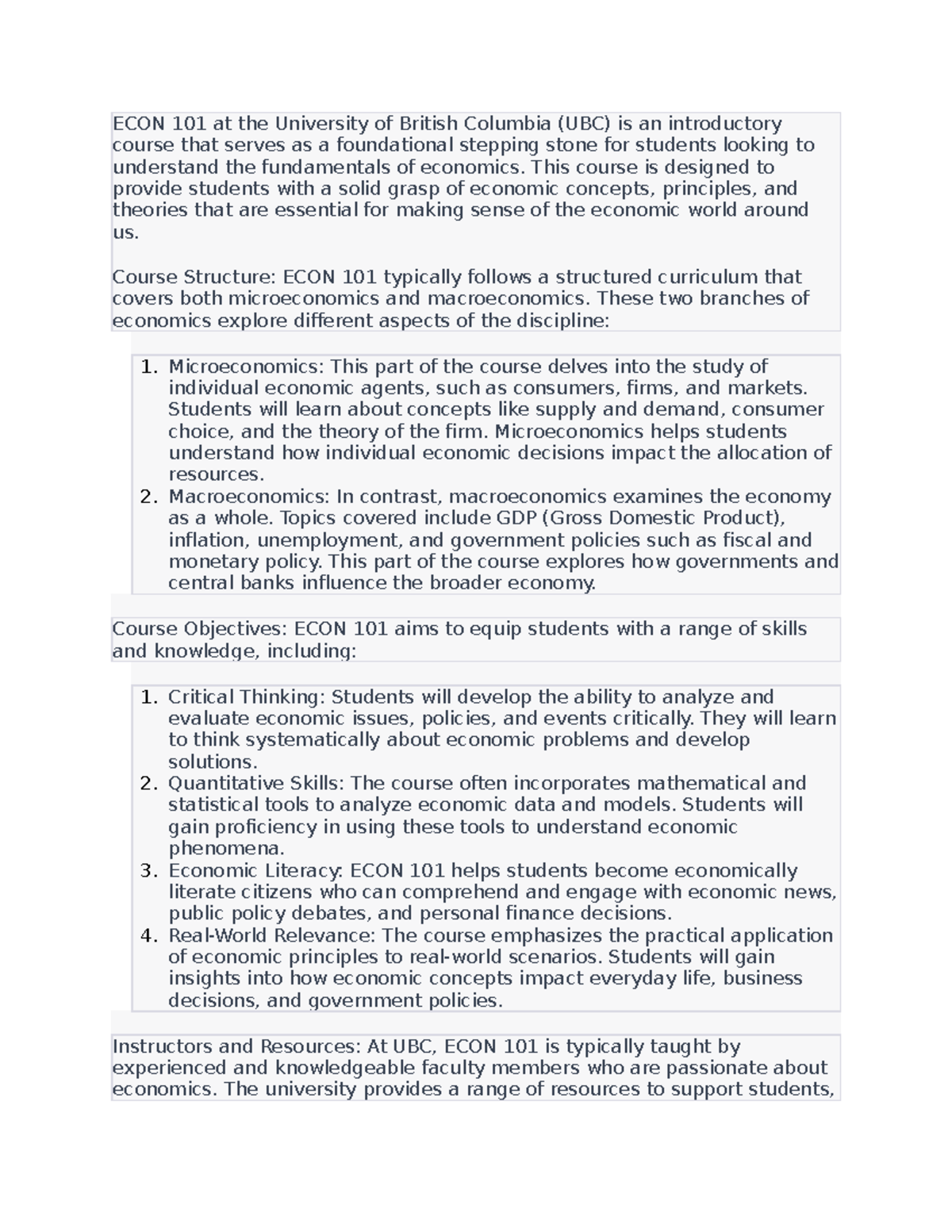 ECON 101 at the University of British Columbia - This course is ...