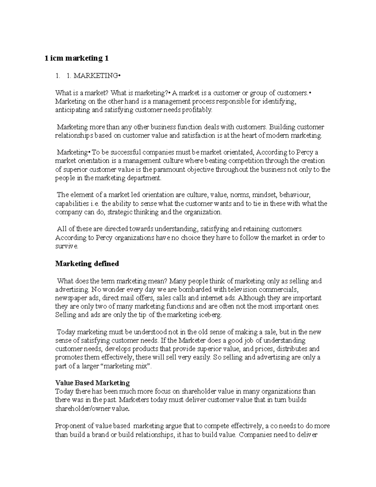 1 icm marketing 1 - Lecture notes 1,2,3 - 1 icm marketing 1 1. 1 ...