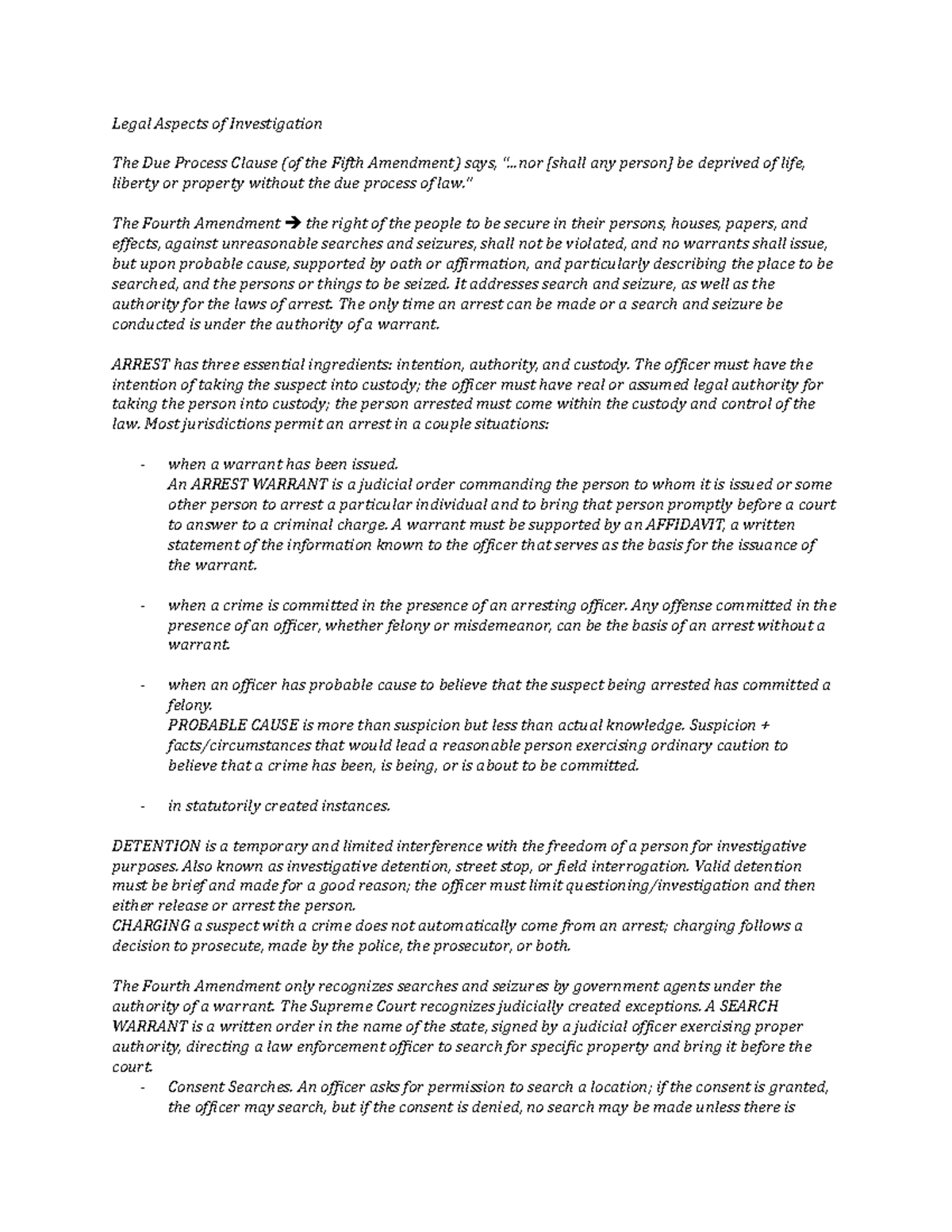 CSI Unit 1 Notes - Legal Aspects of Investigation The Due Process ...