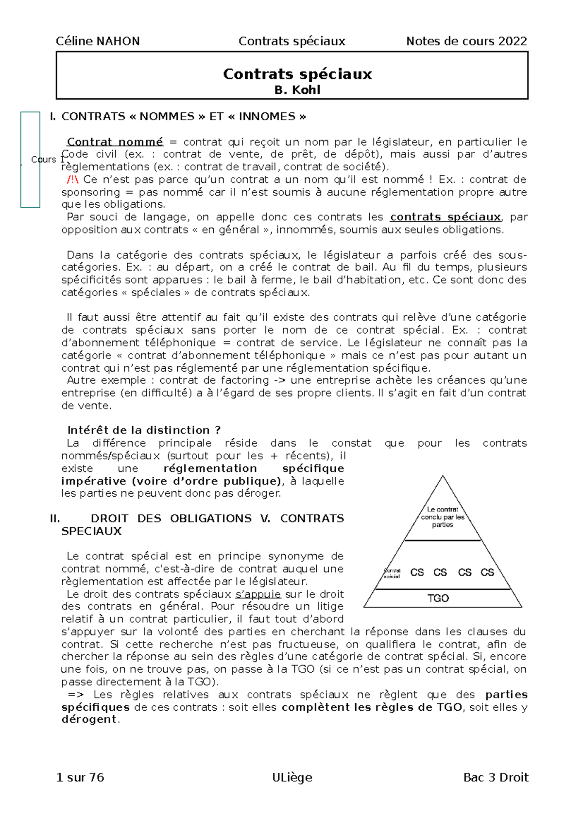 Contrats spéciaux Notes de cours Céline Nahon - Contrats spéciaux B ...