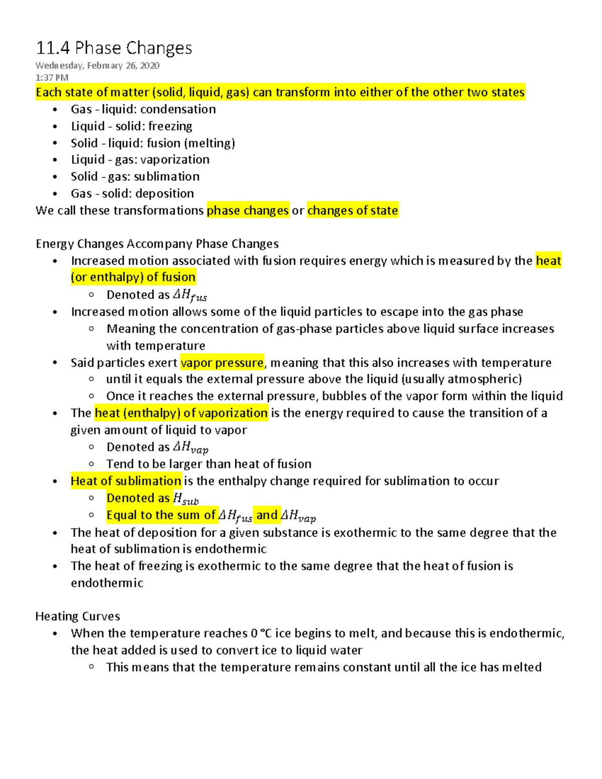 CEM 152 11 - Phase Changes, Prof Geiger - 11 Phase Changes Wednesday ...
