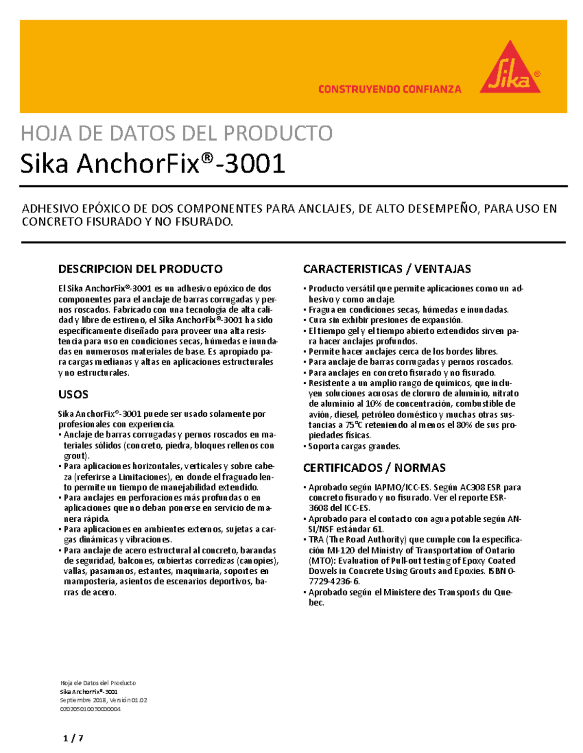 Sika anchorfix -3001 - HOJA DE DATOS DEL PRODUCTO Sika AnchorFix ...