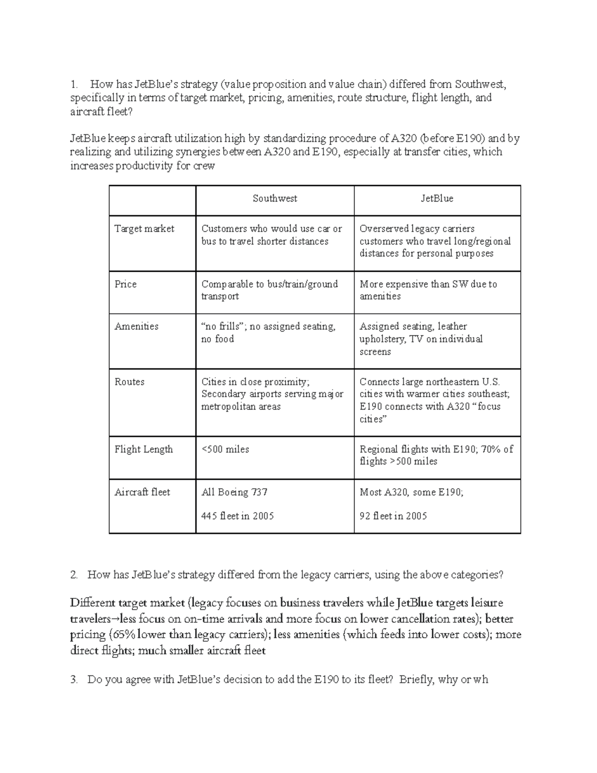 Jetblue - 1. How has JetBlue’s strategy (value proposition and value ...