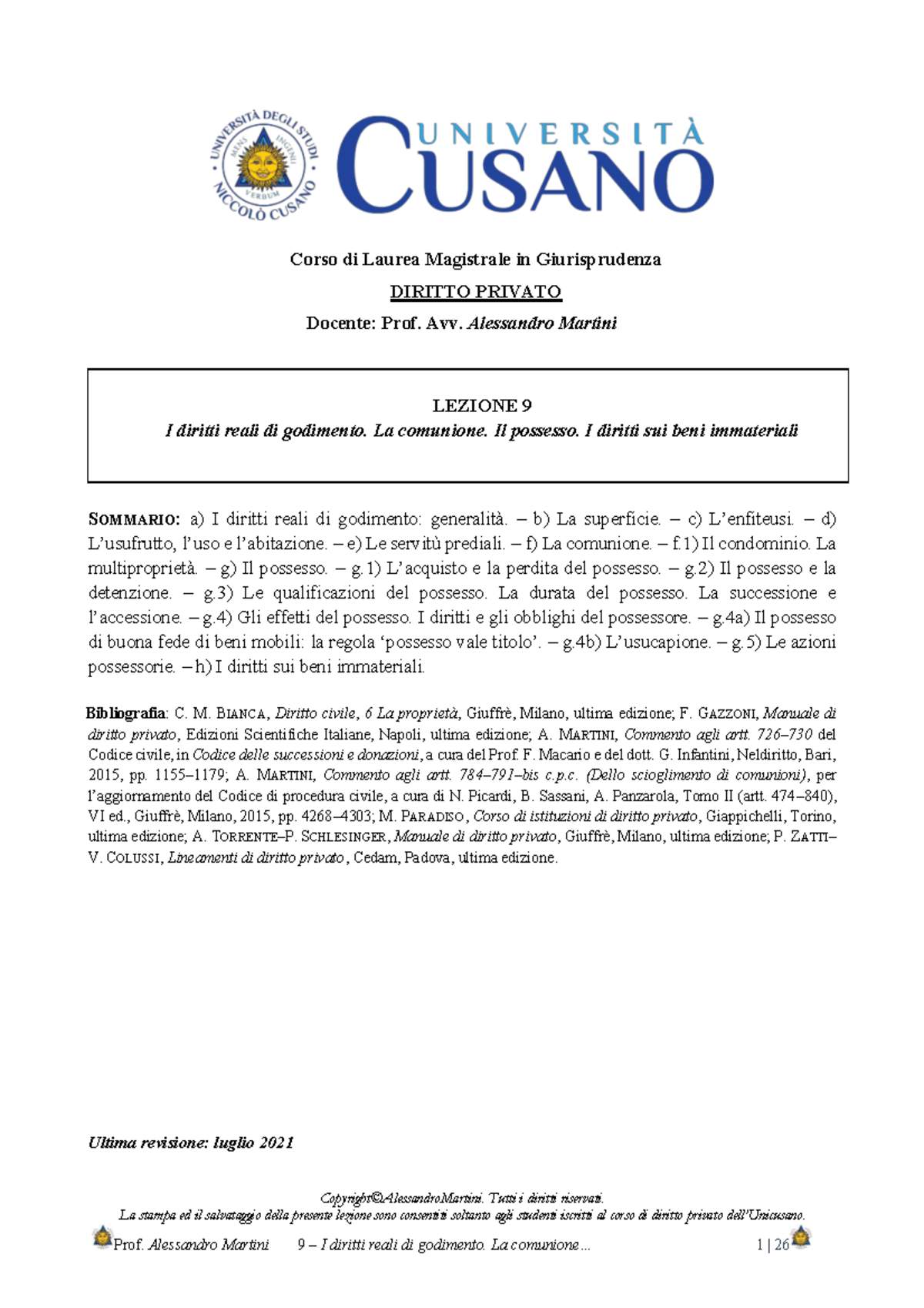 Lezione 9 i diritti reali di godimento la comunione il possesso diritto ...