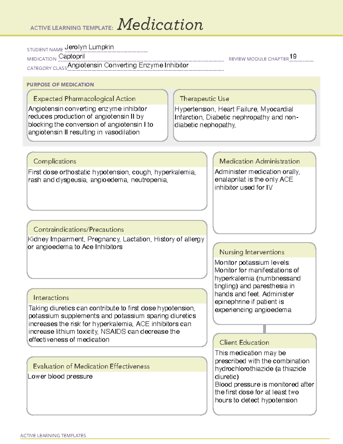 ATI Learning Template: ACE Inhibitor - ACTIVE LEARNING TEMPLATES ...