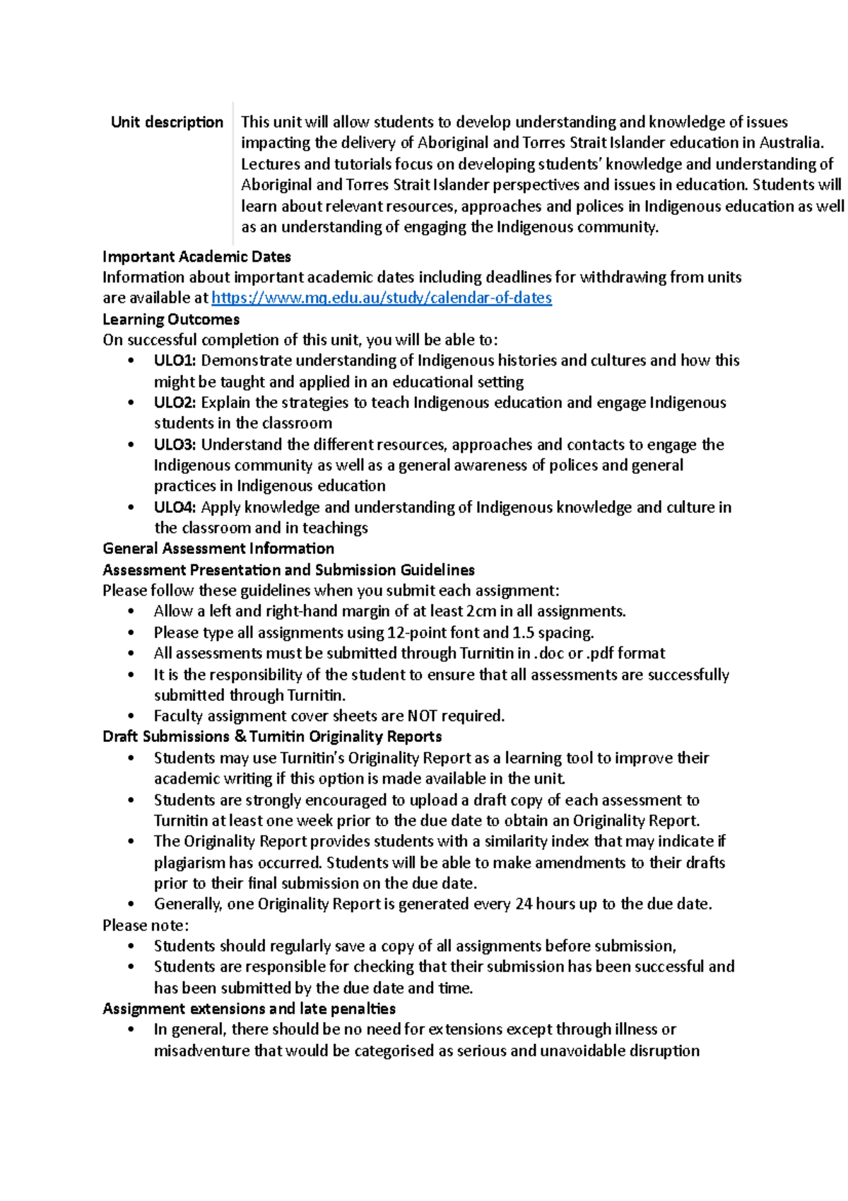 Edst uo studoc - notes - Unit description This unit will allow students ...