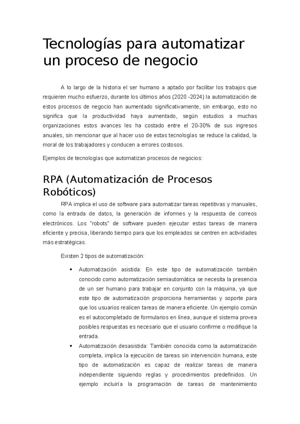 Tecnologías para automatizar un proceso de negocio - Tecnologías para automatizar un proceso de ...