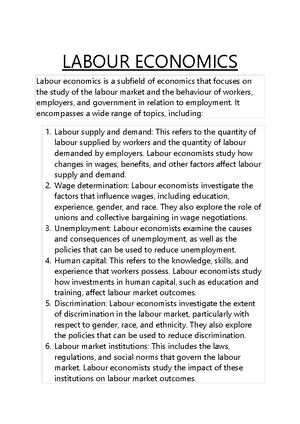 Labour Economics - LABOUR ECONOMICS Labour economics is a subfield of ...