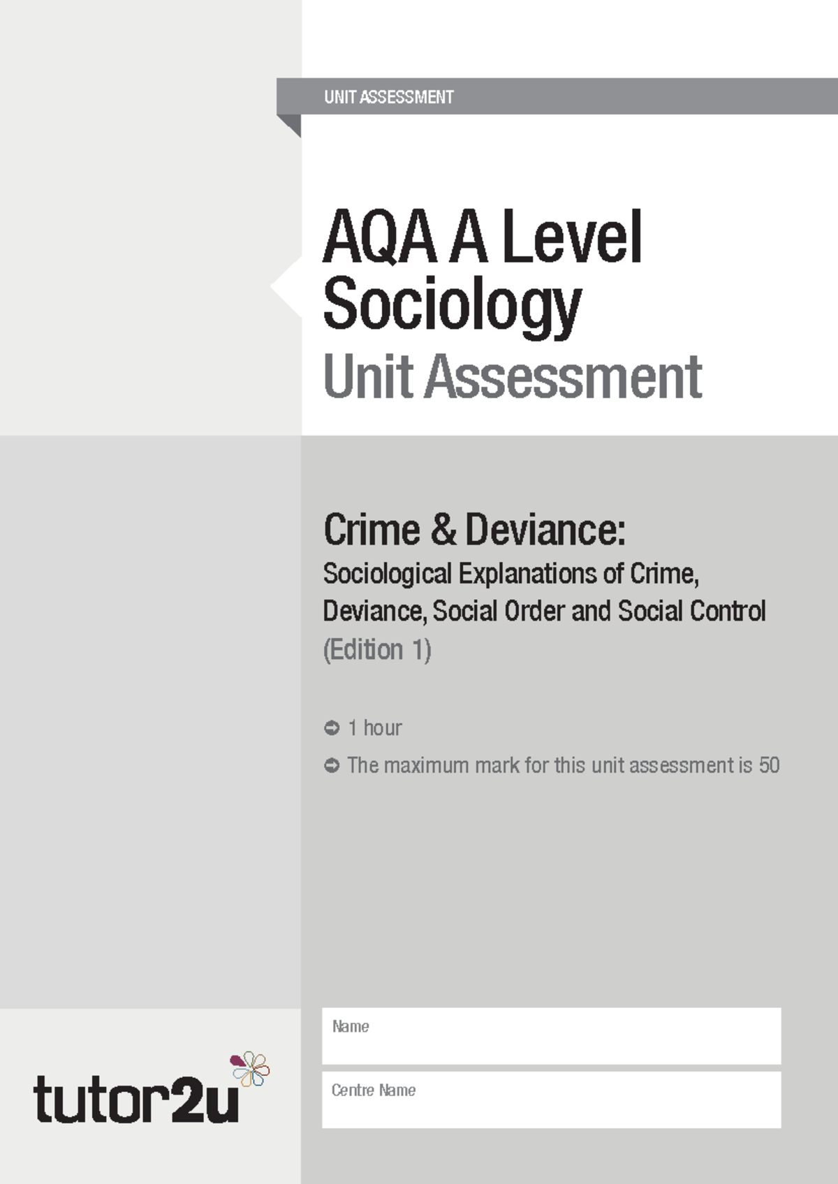 AQA Sociology UA Crime Part 1 QP - AQA A Level Sociology Unit ...