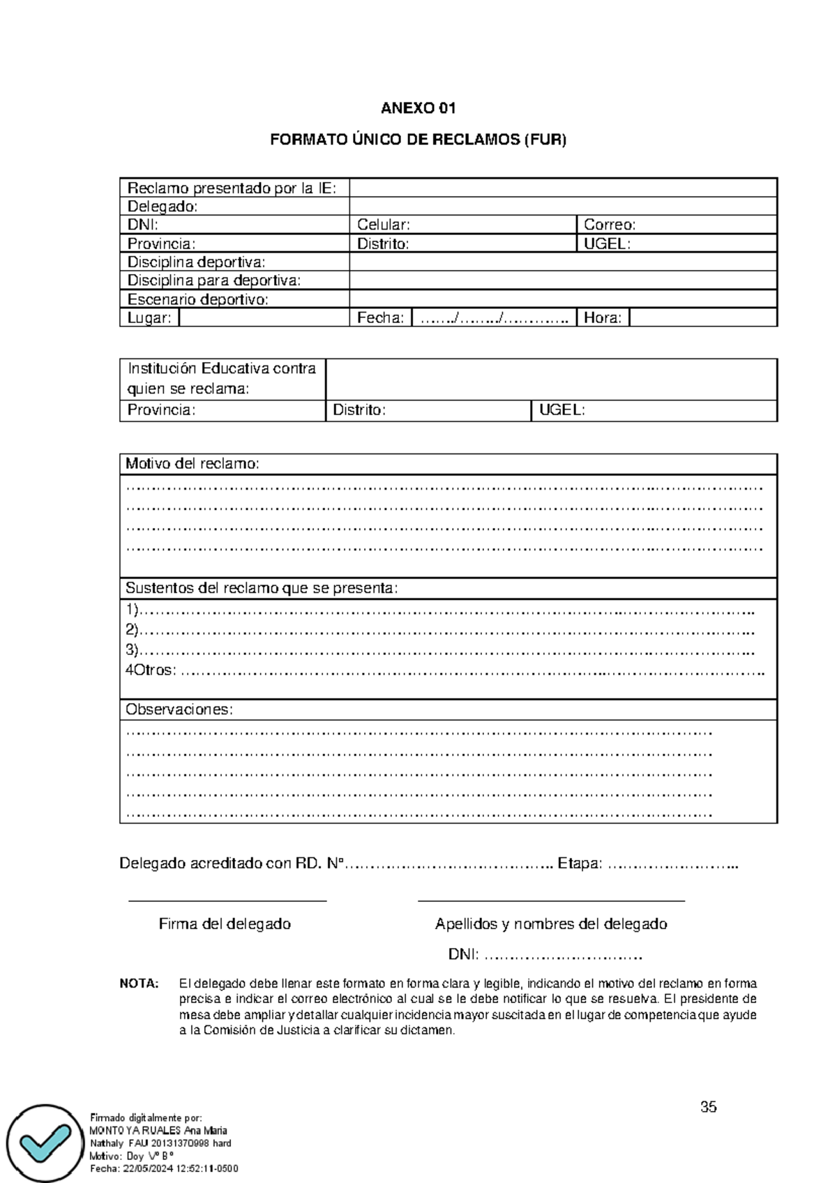 5601044-rvm n- 051-2024-minedu-páginas - FORMATO ÚNICO DE RECLAMOS (FUR ...
