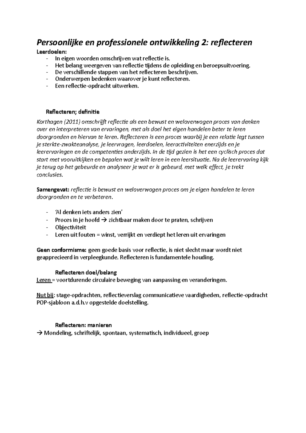 Persoonlijke en professionele ontwikkeling 2- reflecteren ...