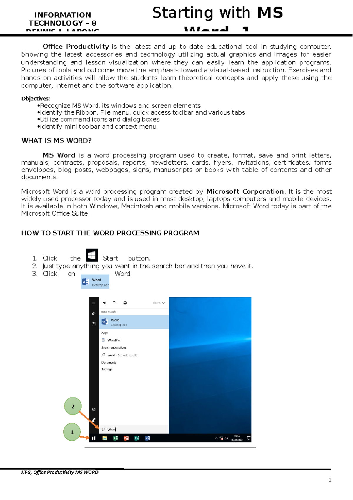 Lesson 1-Word - hahsha sus ap - Office Productivity is the latest and ...