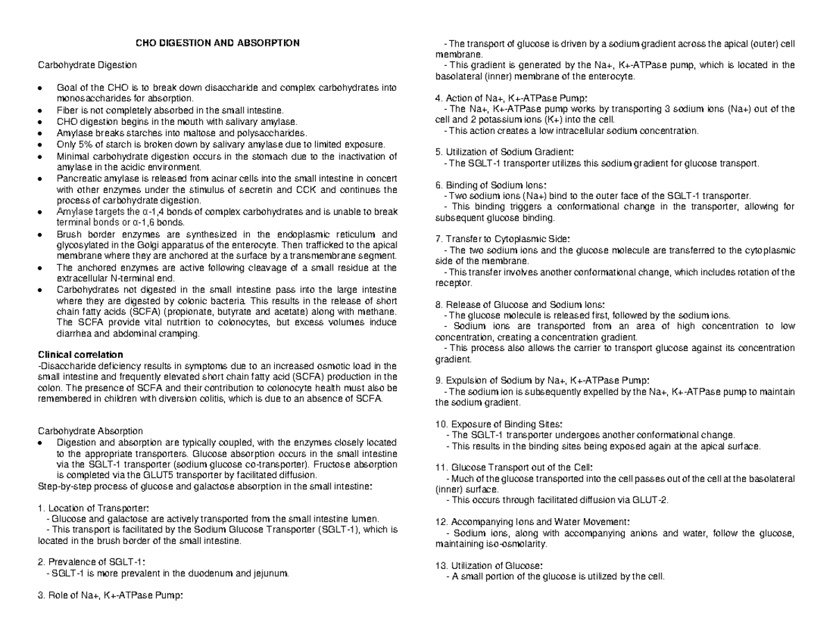 Biochem-1 - CHO DIGESTION AND ABSORPTION Carbohydrate Digestion Goal of ...