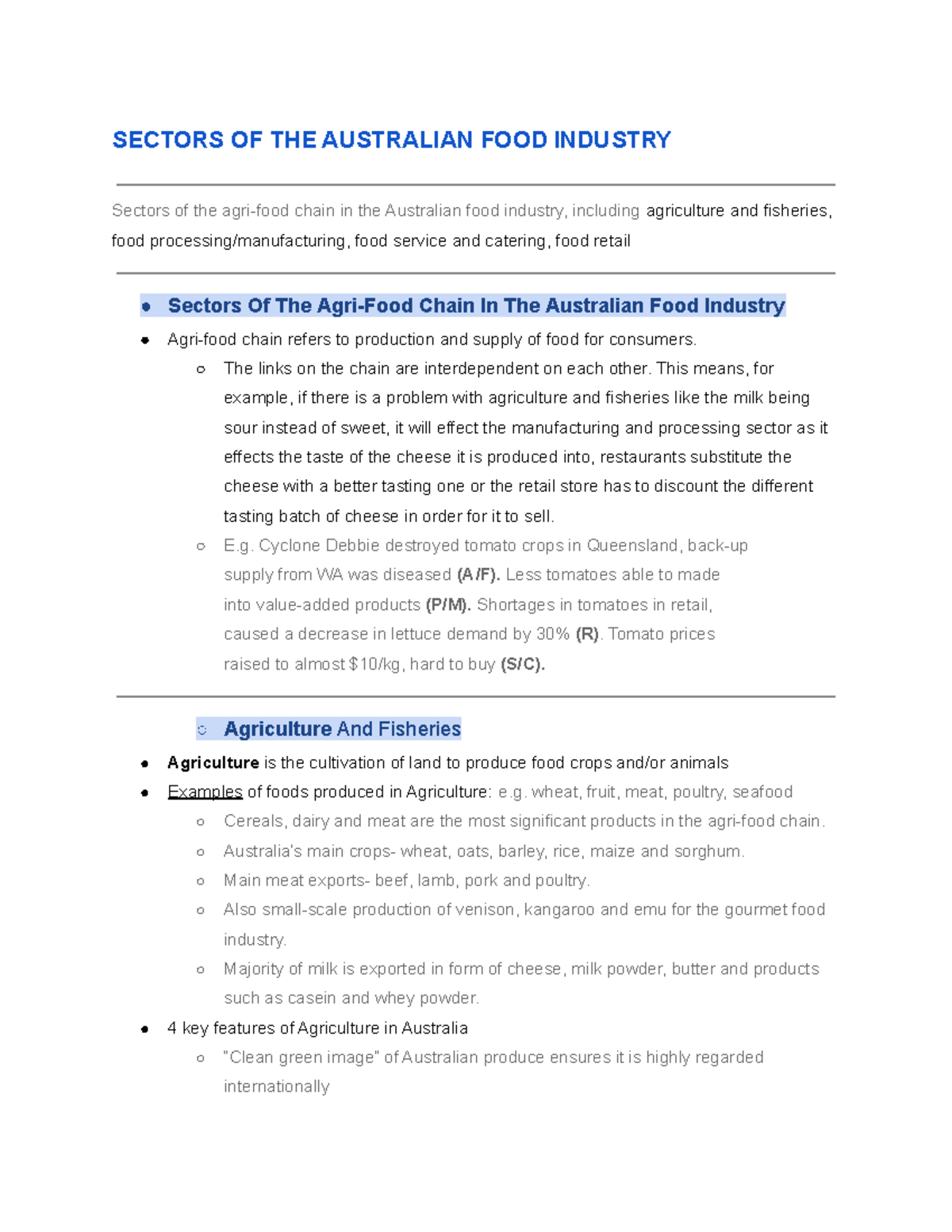 Australian food industry syllabus study notes - SECTORS OF THE ...