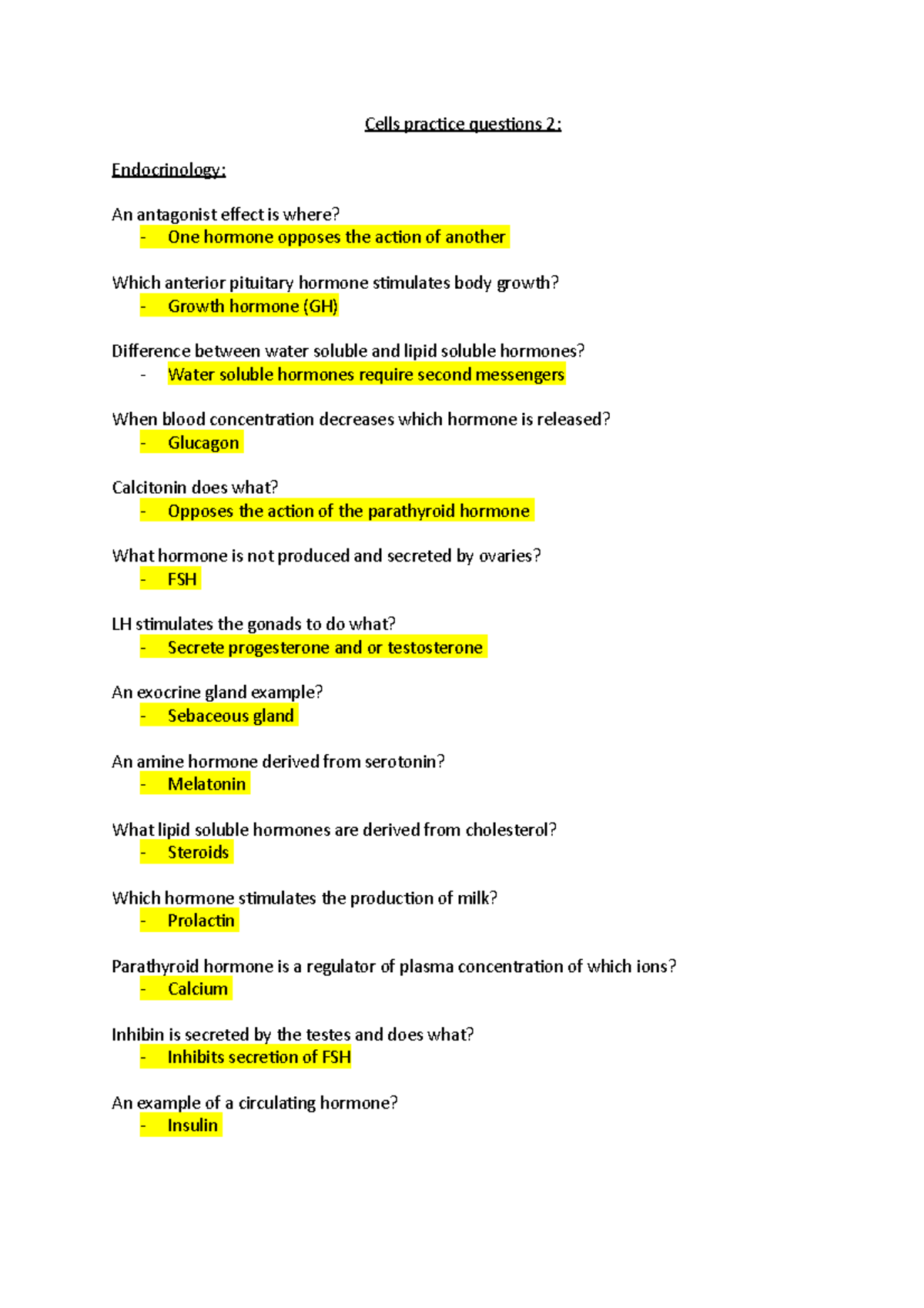 Cells practice questions 2 - Studocu