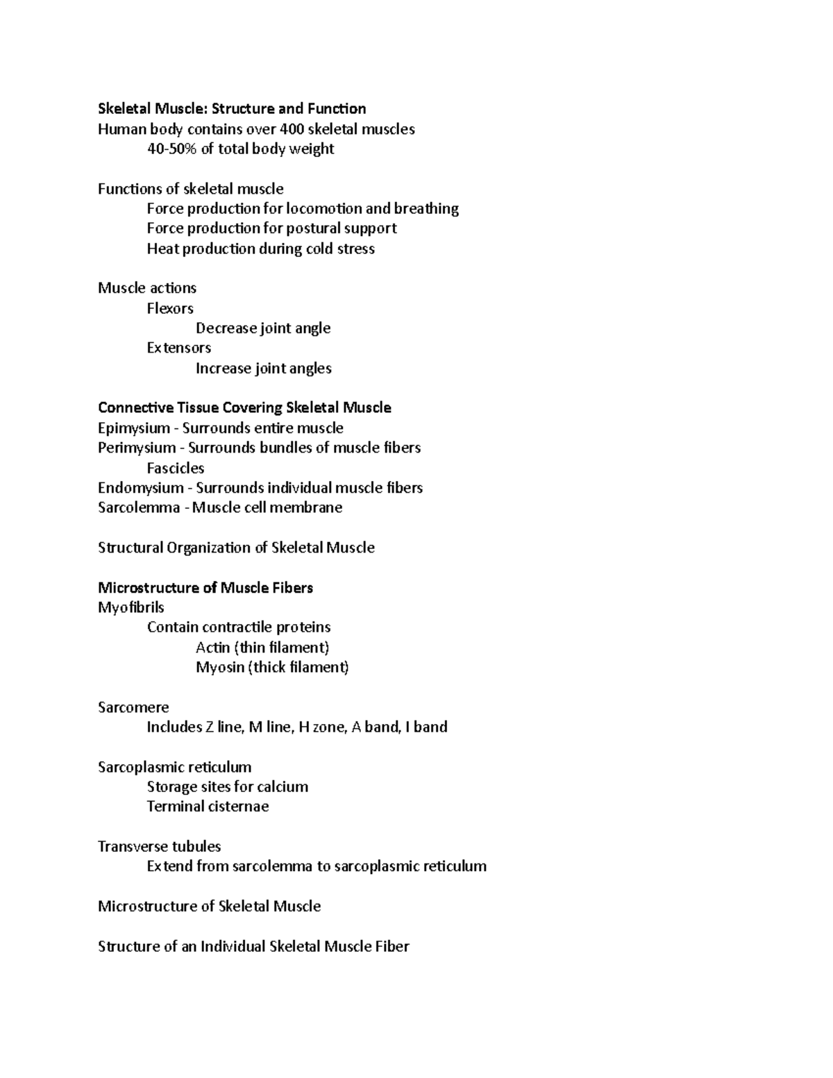 Skeletal Muscle Notes - Skeletal Muscle: Structure and Function Human ...