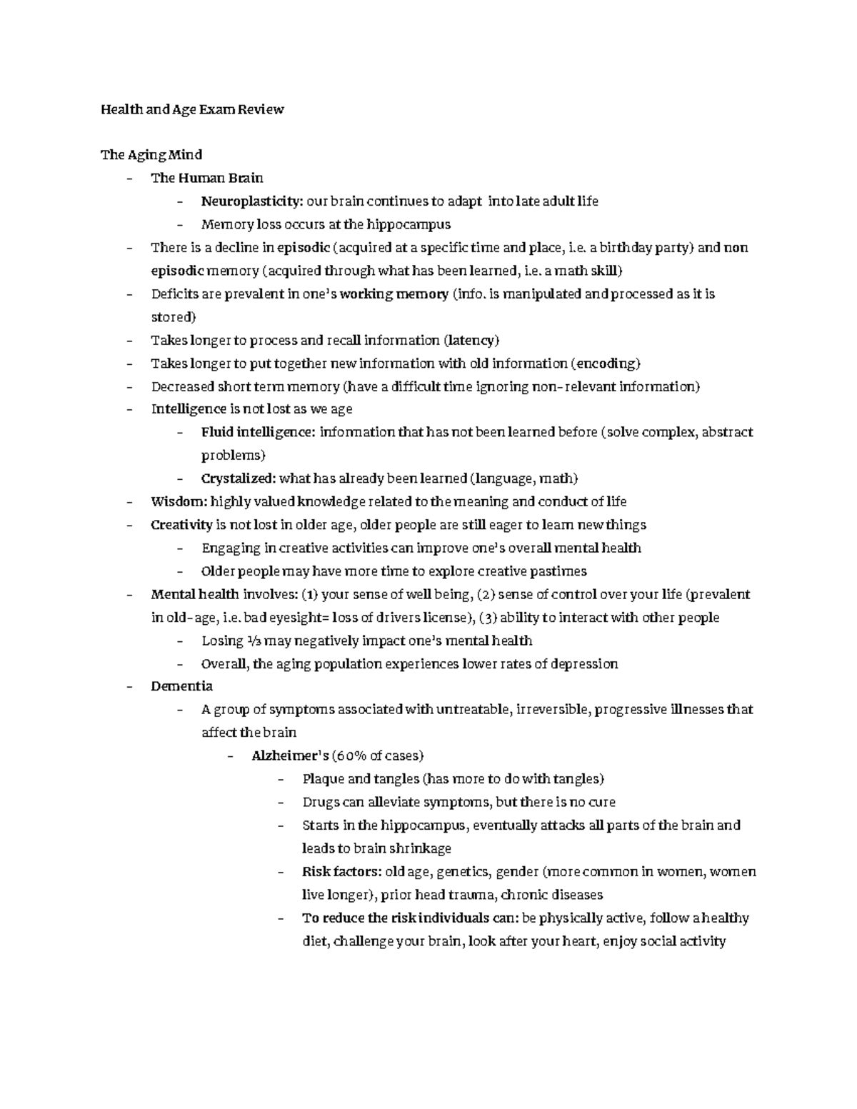 Health and Age Exam Review - Health and Age Exam Review The Aging Mind ...