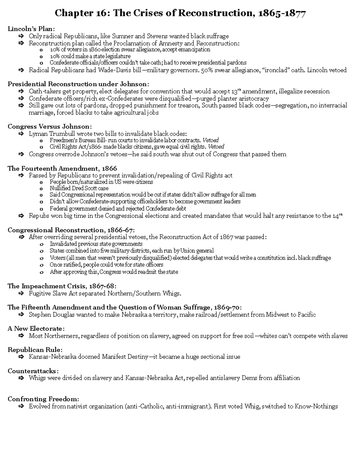 Chapter 14 - good info - Chapter 16: The Crises of Reconstruction, 1865 ...