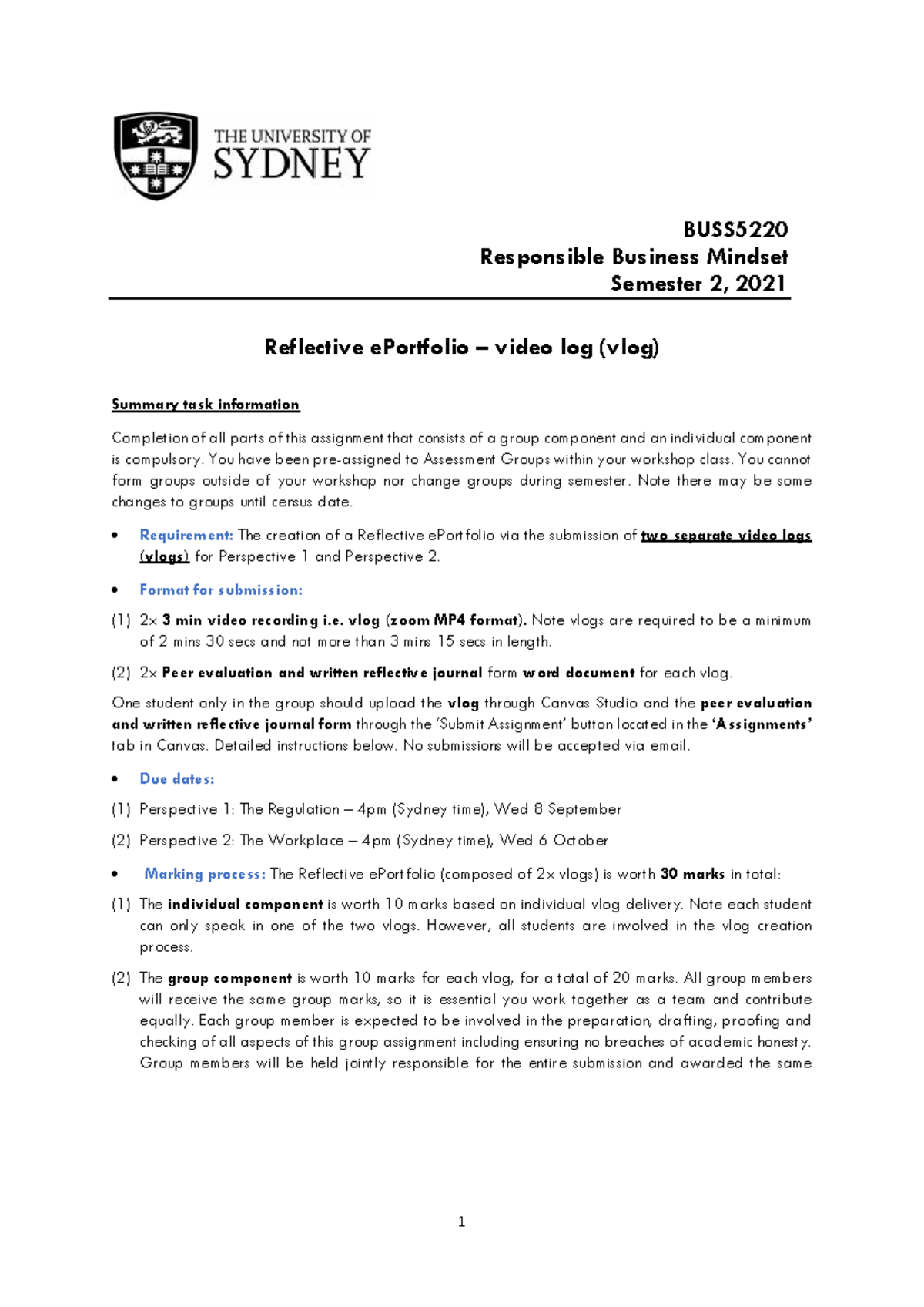 BUSS5220 Reflective e Portfolio with marking rubic 21S2 210826 3 - BUSS ...