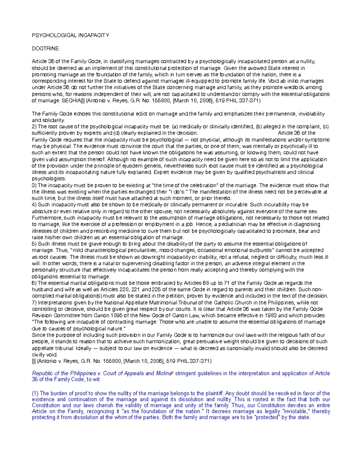 Pfr -psychological incapacity - PSYCHOLOGICAL INCAPACITY DOCTRINE ...