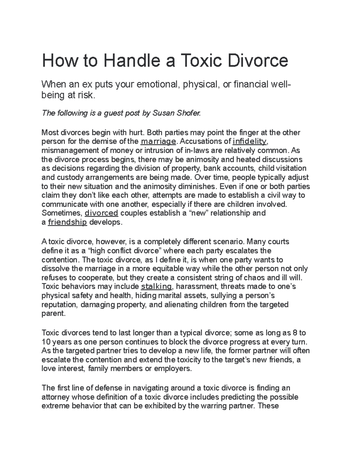 How to Handle a Toxic Divorce - The following is a guest post by Susan ...